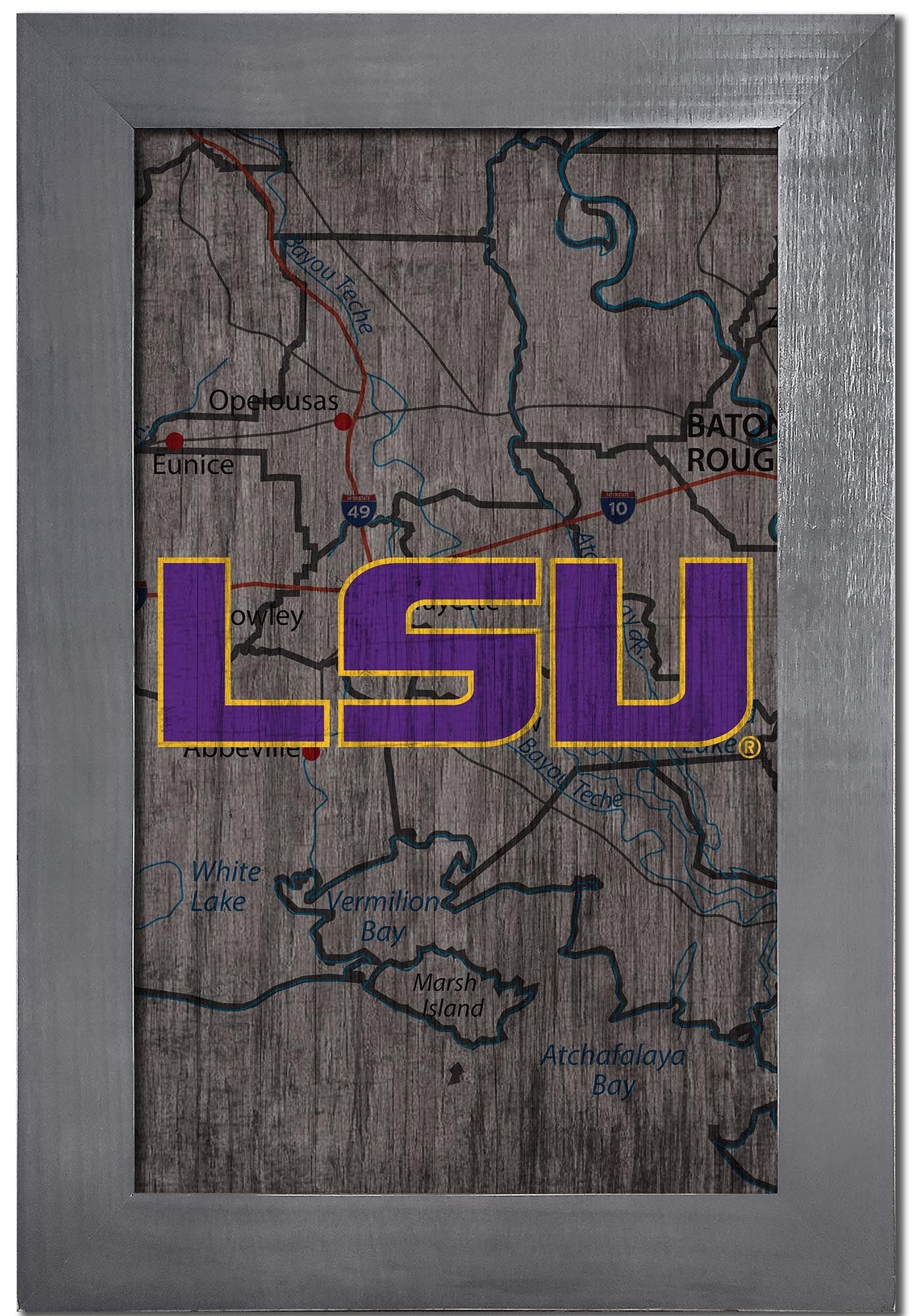LSU City Map 11x19 Framed Framed – Fan Creations GA