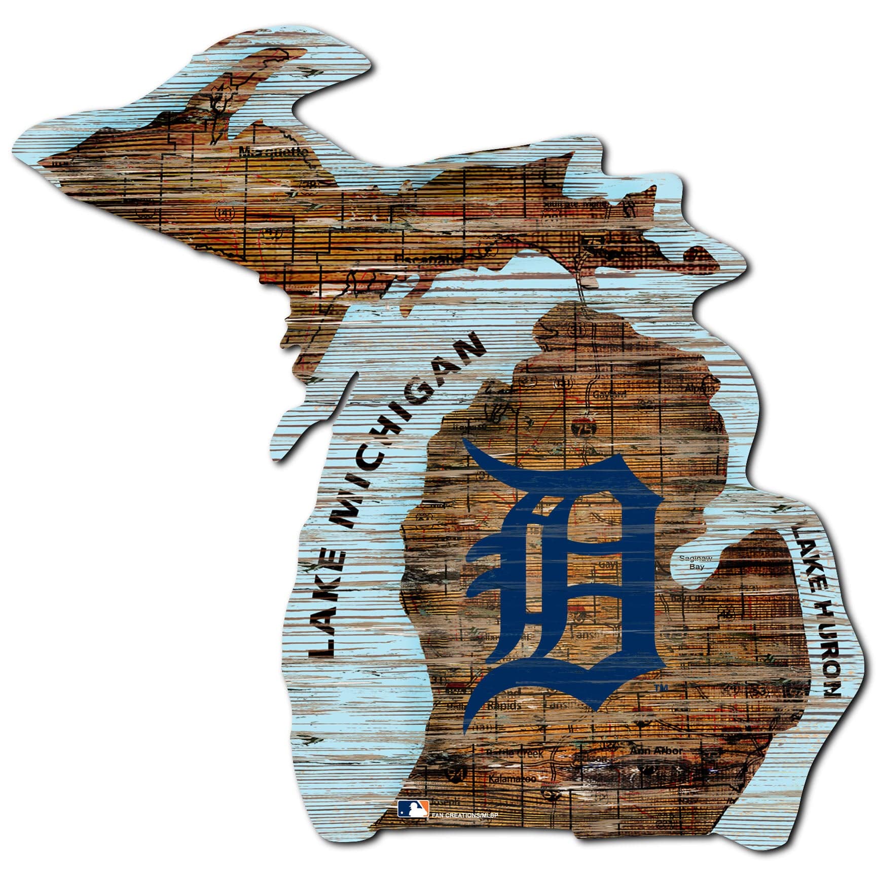 Detroit Tigers Distressed State With Logo Sign – Fan Creations GA