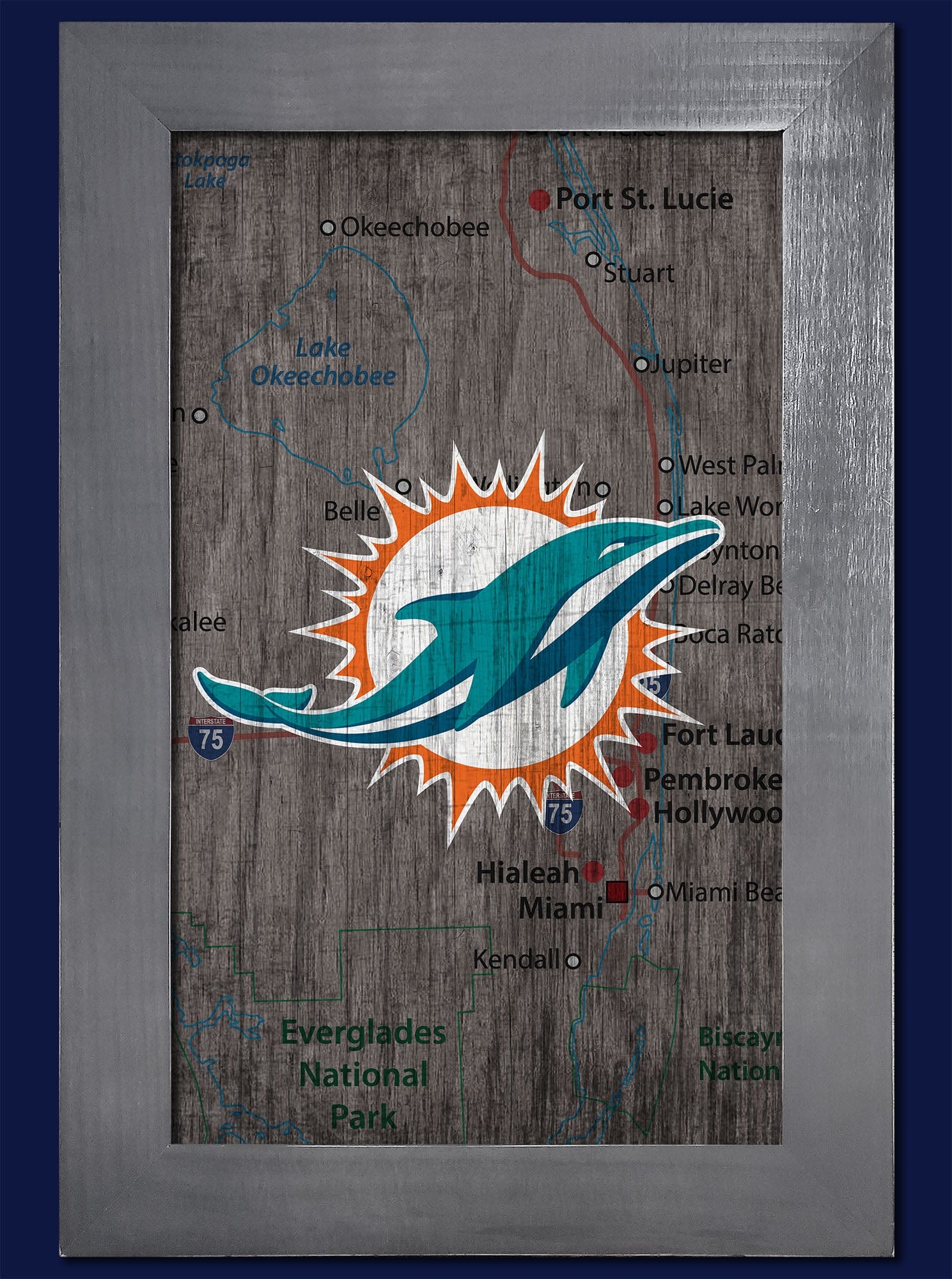 Miami Dolphins City Map 11x19 Framed – Fan Creations GA