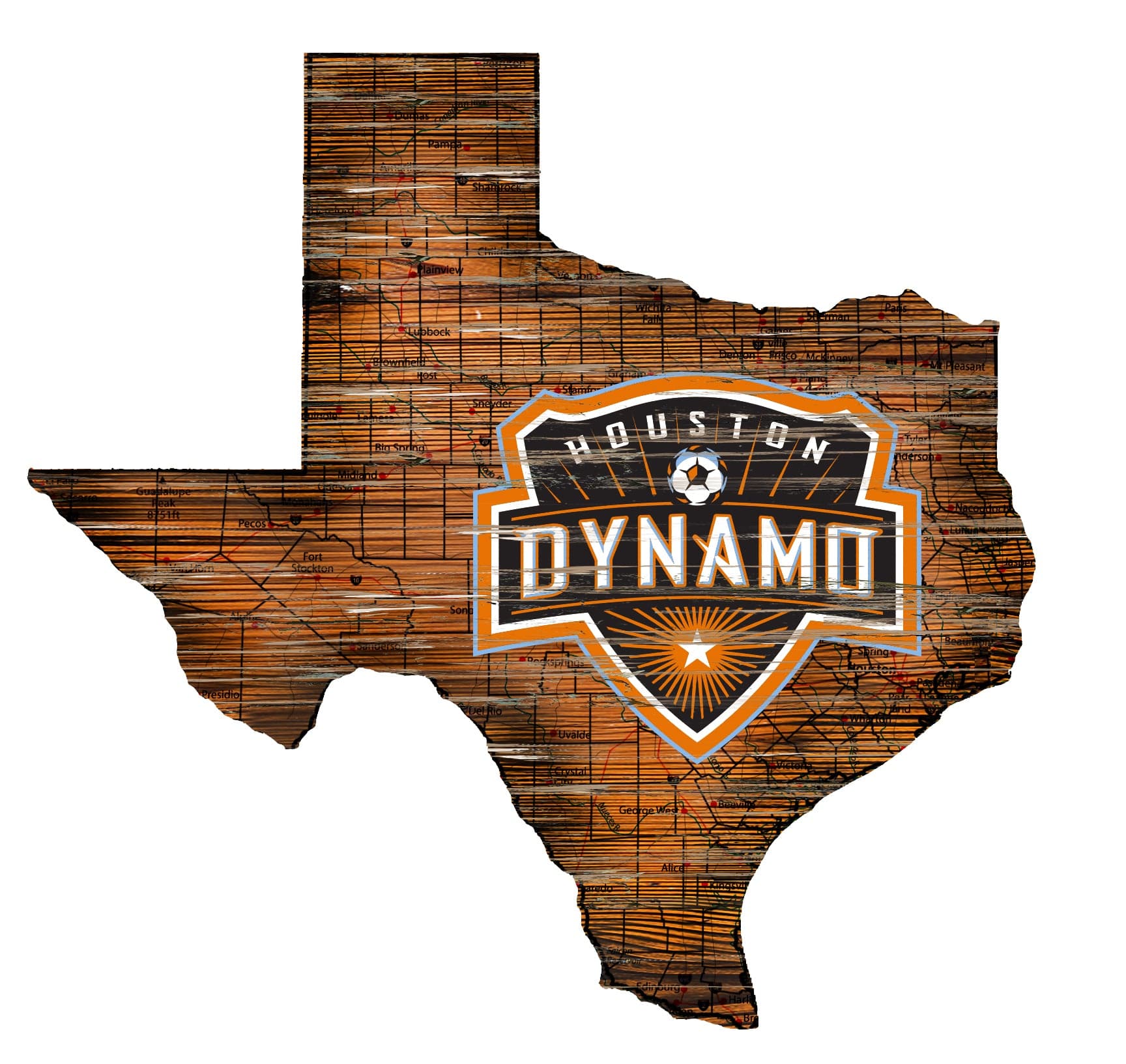 Houston Dynamo Distressed State With Logo Sign – Fan Creations GA